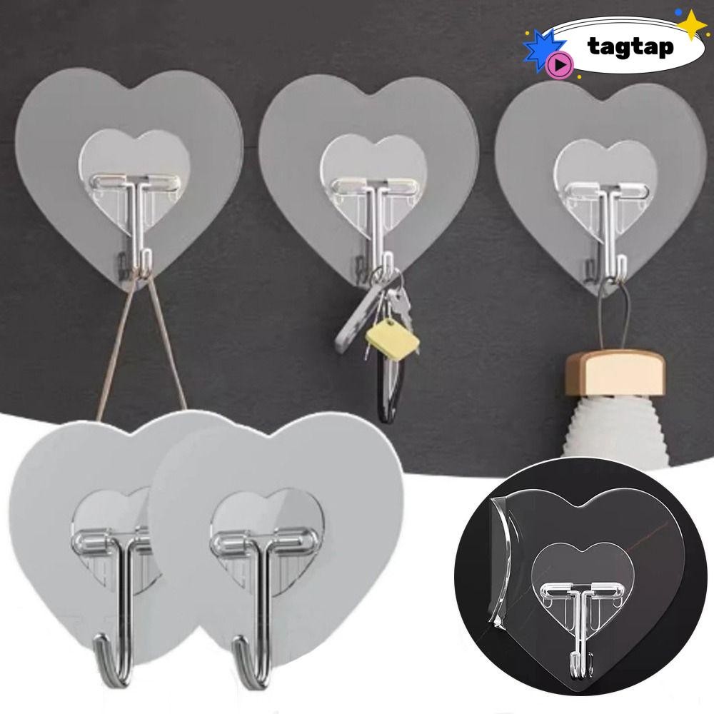 Tagtap 1/10PCS ตะขอรูปหัวใจ, ติดผนัง Self กาวแขวนผนังประตู, Punch-ฟรีห้องครัวโปร่งใสอุปกรณ์ ...