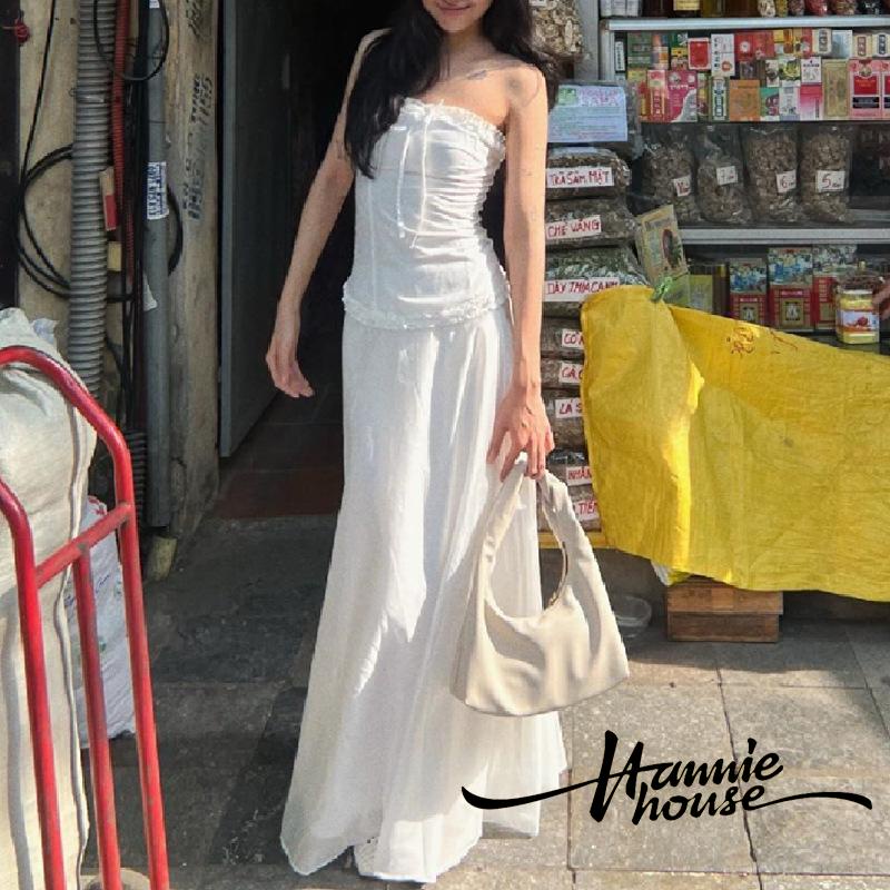 Hannie- ชุดเสื้อเกาะอก และกระโปรงยาว แต่งลูกไม้ แฟชั่นฤดูร้อน สําหรับ ...