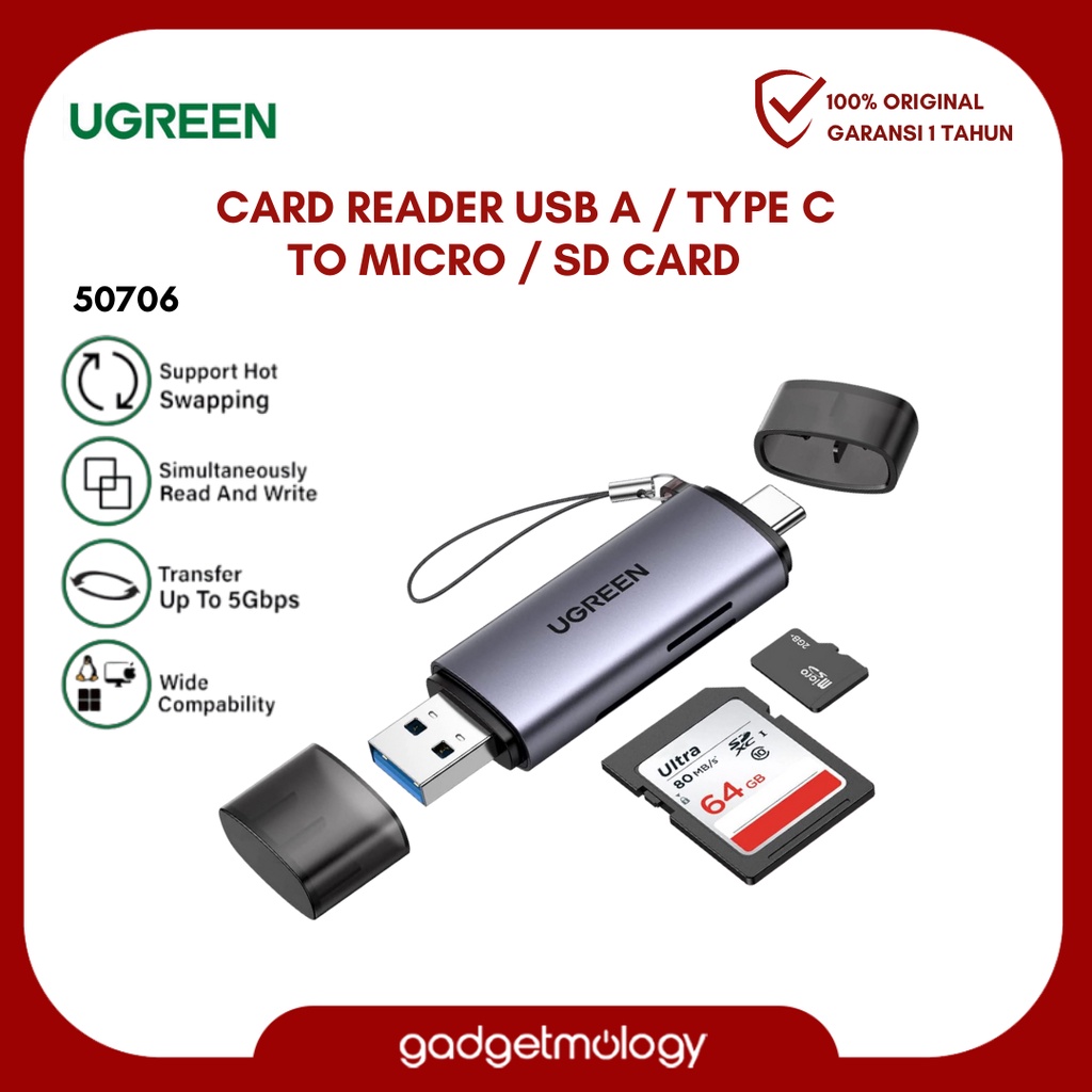 UGREEN เครื่องอ่านการ์ด OTG USB A 3.0 + Type C 2in1 ถึงหน่วยความจํา ...