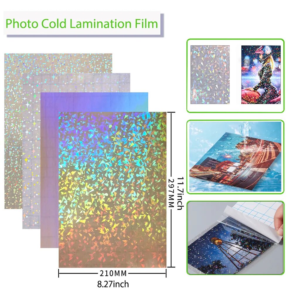 10 Sheets Waterproof Cold Laminating Film A4 Hologram Star Dot Self ...