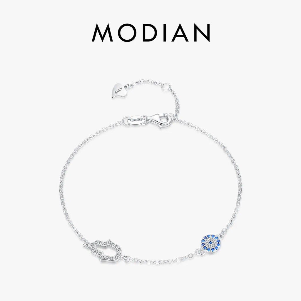 Modian สร้อยข้อมือโซ่เงินแท้ 925 ประดับดวงตาสีฟ้า ปรับได้ สําหรับ ...