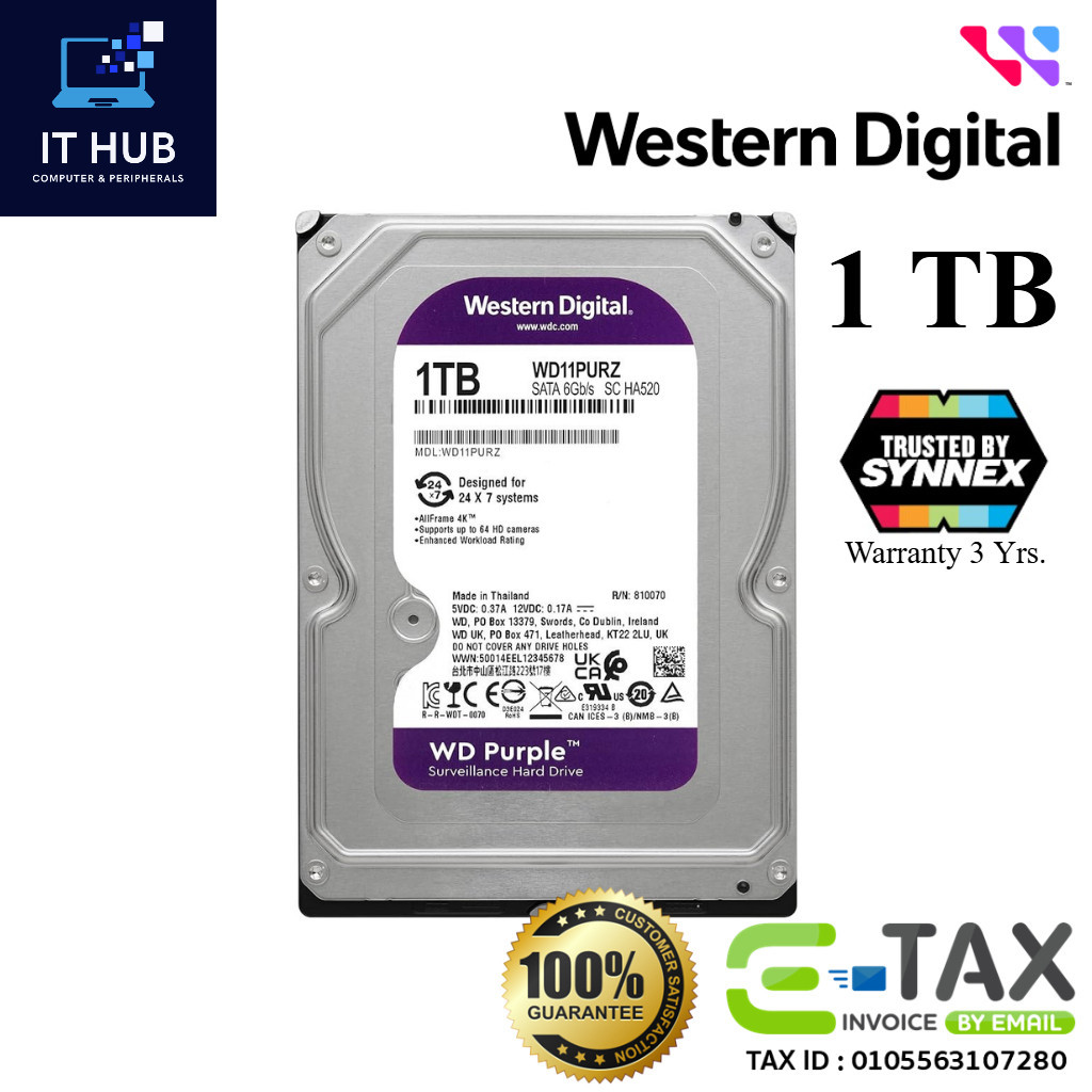 WD ฮาร์ดดิสก์ WD 1TB/2TB/4TB ฮาร์ดดิสก์ Purple 3.5 HDD CCTV WD11PURZ ...