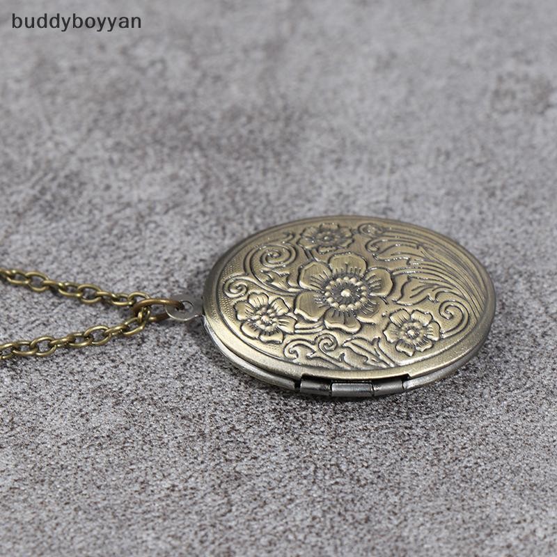 Bbth แกะสลักดอกไม้ลาย Locket จี้สร้อยคอทองเหลืองวินเทจเปิดกล่องภาพ Vary ...