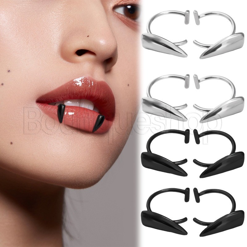[ ที่โดดเด่น ] สแตนเลส Canine Lip Clip - Punk Fangs Labret - แหวนปากฟัน ...