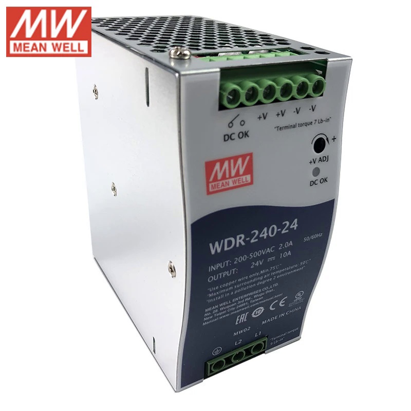 Mean WELL WDR-240-24 240W 24V อินพุตกว้างอุตสาหกรรม DIN Rail แหล่งจ่ายไฟ 180-550V AC ถึง 24V DC ...