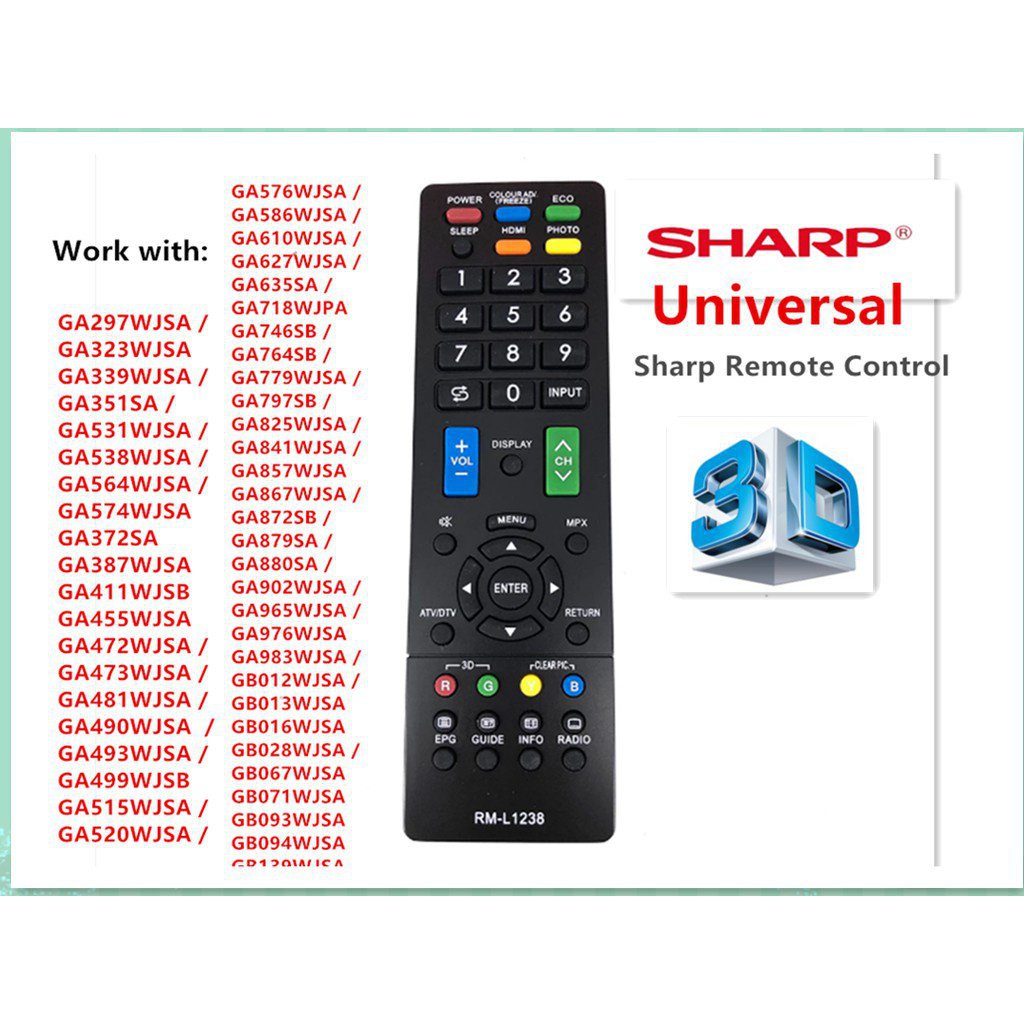 Sharp รีโมตคอนโทรลสมาร์ททีวี (ใช้กับ LCD, LED ทุกรุ่น เป็น Sharp RM-L1238 | Shopee Thailand