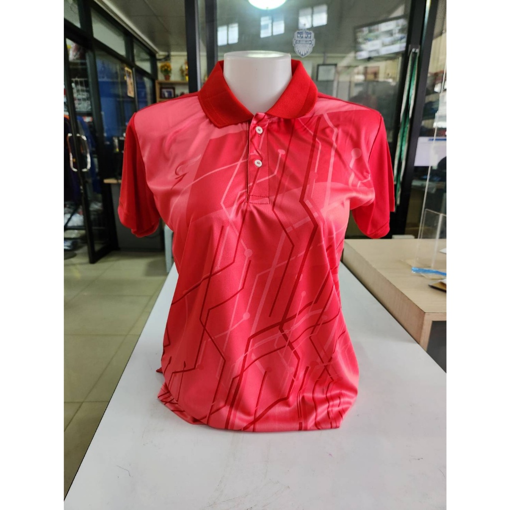 เสื้อกีฬาราคาถูก เสื้อคอปกสีแดง ใส่ได้ทั้งชายหญิง ผ้าพิมพ์ลาย ใส่สบาย ...