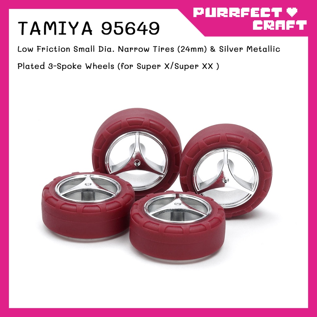 TAMIYA Low Friction Small Dia. Narrow Tires (24mm) & Silver Plated 3 ...