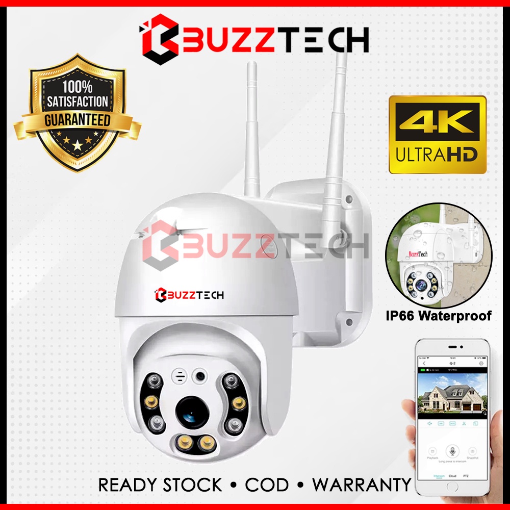 Buzztech กล้องวงจรปิดรักษาความปลอดภัย 8MP full HD PTZ WiFi 360 องศา IP66 กันน้ํา | Shopee Thailand