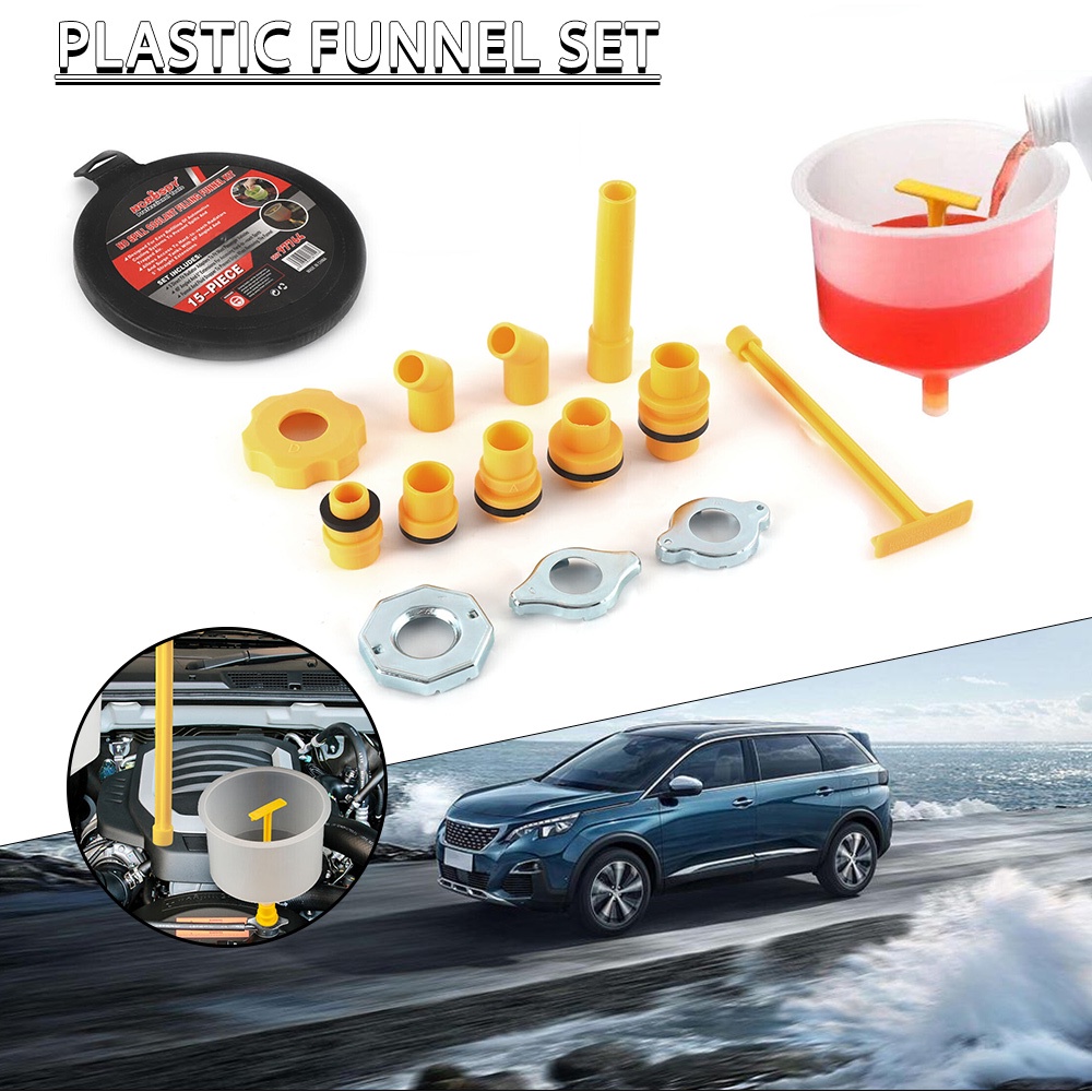 15x Car Radiator Coolant Filling Funnel Kit No-Spill Spill Proof ...