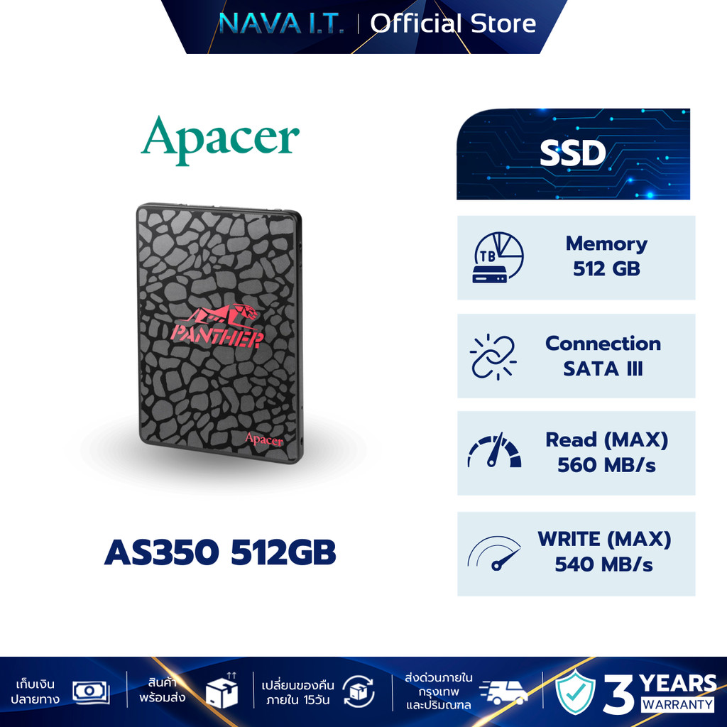 APACER AS350 PANTHER 512GB SSD (เอสเอสดี) 2.5" SATA3 (AP512GAS350-1 ...