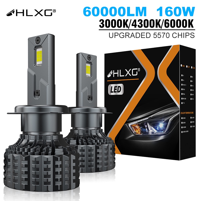 Hlxg 4300K 2 ชิ้น H1 H7 LED Canbus H3 H13 160W 60000LM H4 9005 HB3 9006 HB4 9012 LED ไฟหน้าเทอร์ ...