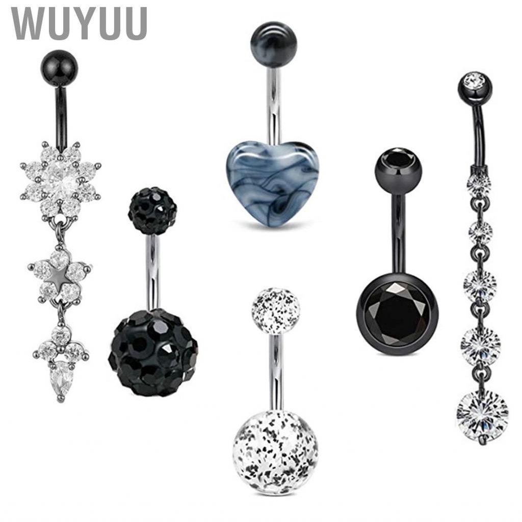 Wuyuu 6pcs Belly Button Rings Set Dangle Stainless Steel Navel | Shopee ...