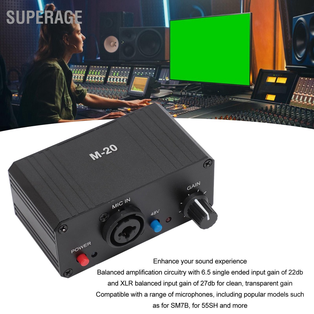 Superage ไมโครโฟน Preamp High Gain 48V Phantom Power XLR เอาต์พุต Mic ...