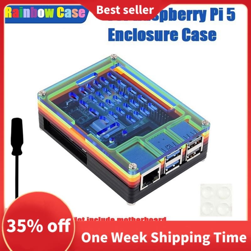 สําหรับ Raspberry Pi 5 Enclosure Case โปร่งใสสายรุ้งป้องกันกรณี GPIO PCIe DSI CSI หลากสีในสต็อก ...