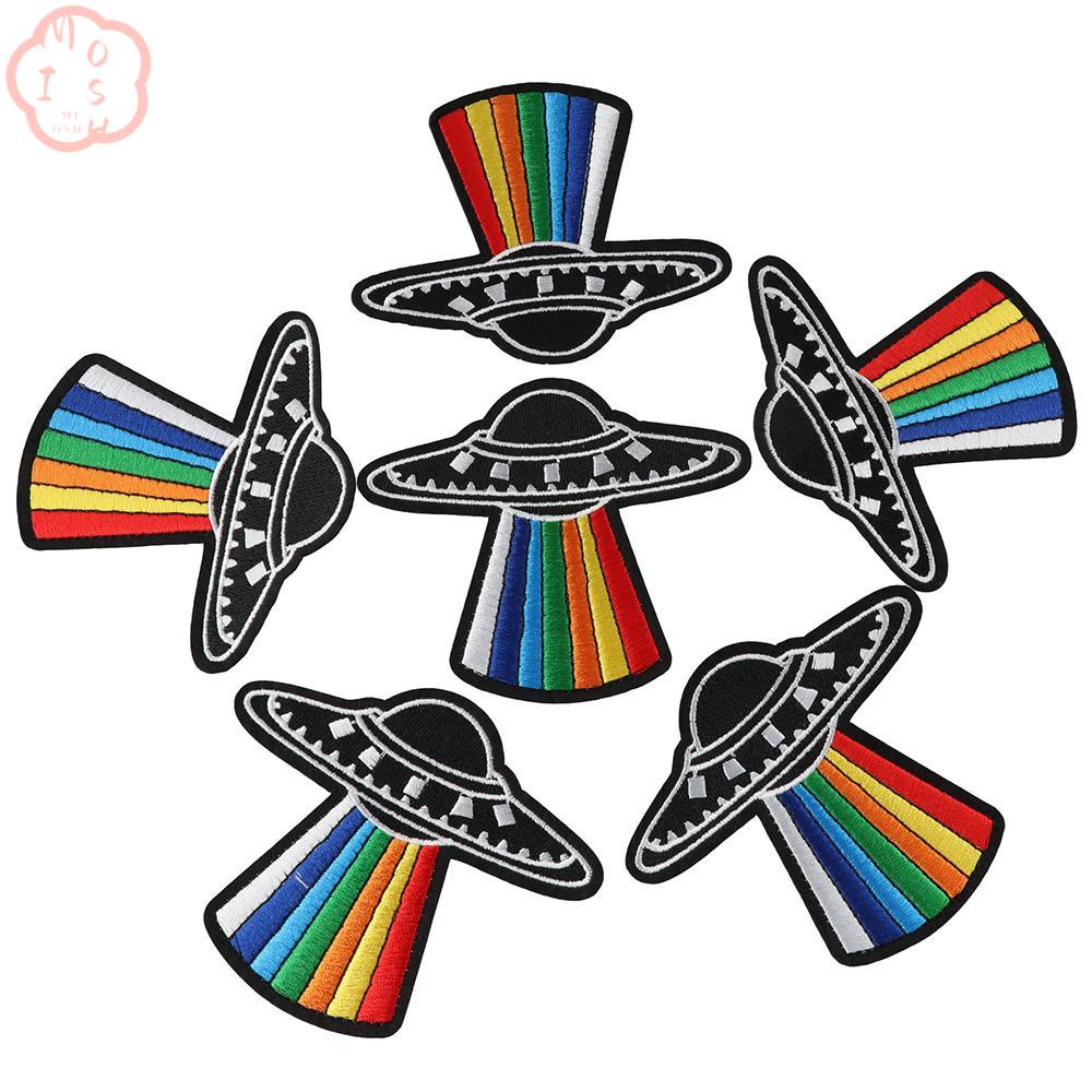 Mioshop แผ่นผ้าโพลีเอสเตอร์ ปักลายเอเลี่ยน UFO สีรุ้ง 4.25*3.6 นิ้ว สําหรับเย็บติดเสื้อผ้า ...