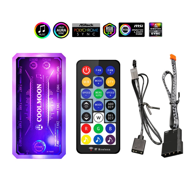 กล่องปรับไฟ Coolmoon ARGB Hub Controller 6 Pin Music Rythm & M/B Sync ...