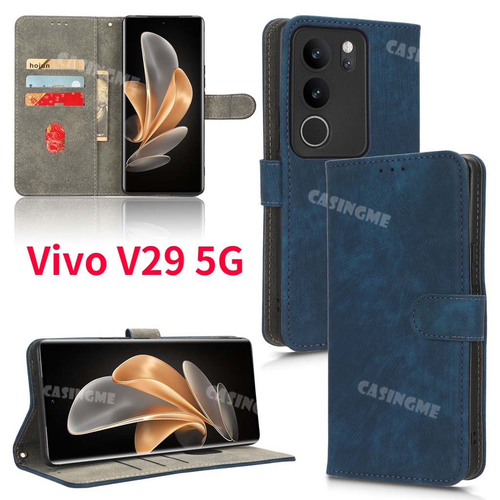 เคสโทรศัพท์มือถือหนัง PU ผิวด้าน ฝาพับ กันกระแทก พร้อมช่องใส่บัตร สําหรับ Vivo V29 5G 2023 V29 V ...
