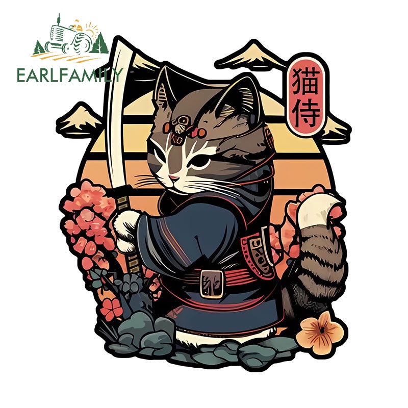 Earlfamily 13 ซม.Samurai Cat สติกเกอร์รถรถจักรยานยนต์หมวกนิรภัยกระจก ...