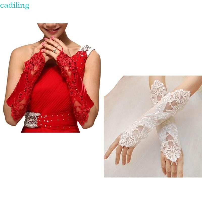 Cadiling ถุงมือลูกไม้เจ้าสาวครีมกันแดด Opera Evening Party คอสเพลย์ ...