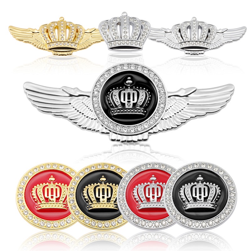 3D Crown Diamond Car Crown Gold Royal Sticker Wings Emblem Badge for ...