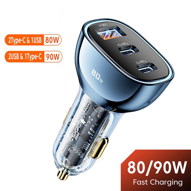 Elough อุปกรณ์ชาร์จ USB Type C 80W 90W 3 พอร์ต QC3.0 PD3.0 สําหรับรถยนต์ | Shopee Thailand