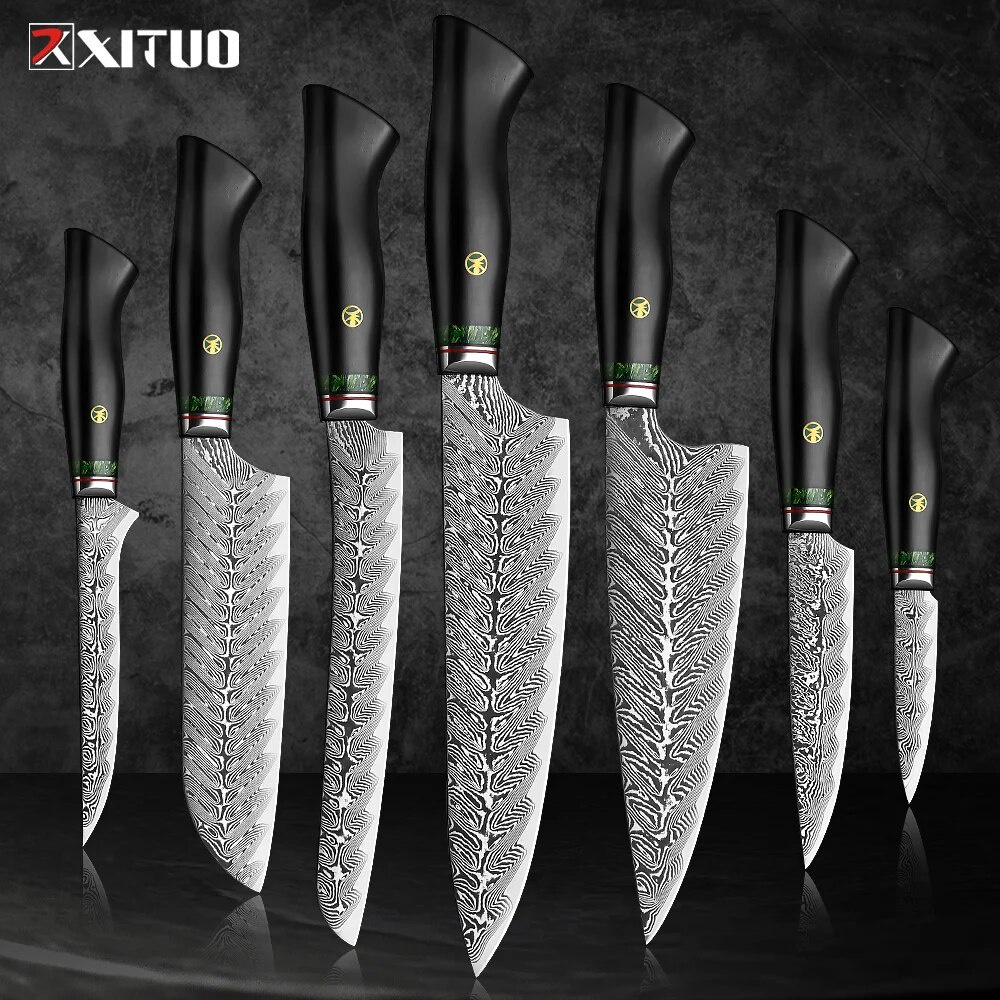 XITUO High Quality 1-7 PCS Kitchen Knives Set 67 Layers Damascus Steel ...