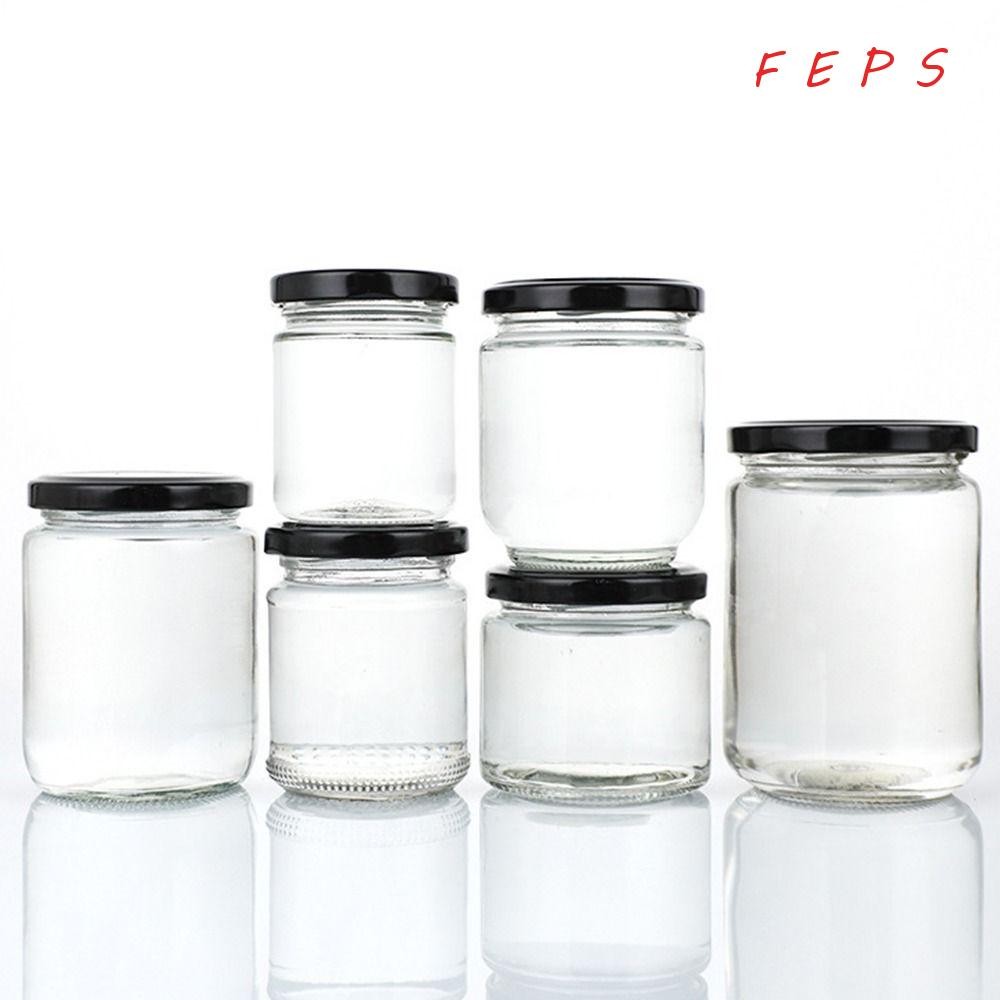 Feps 1 ชิ้น Mason Jar, อาหารเก็บขวดแก้วกลม, Mini 100ml 150ml 195ml 240ml พร้อมฝาปิดสุญญากาศสีดํา ...