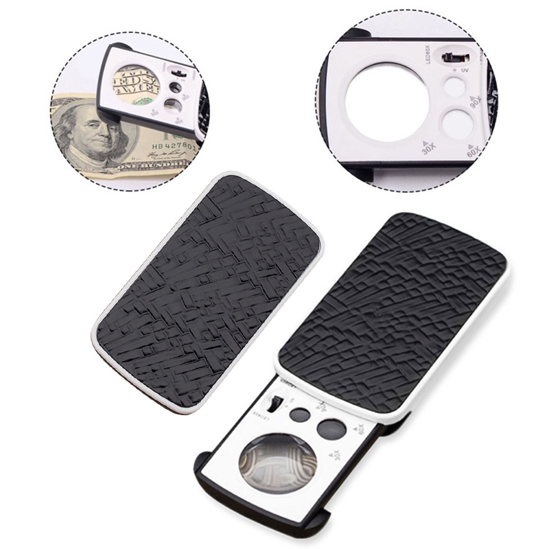 LED Lighted Magnifier Pocket Magnifying Glass 30/60/90X Portable With ...
