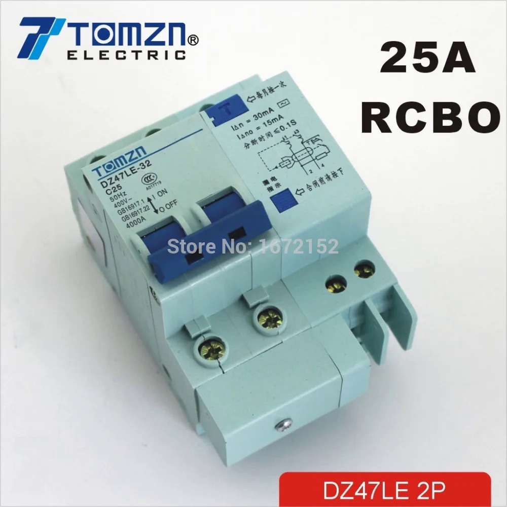 เบรกเกอร์วงจร DZ47LE 2P 25A 230V~ 50HZ/60HZ ป้องกันกระแสไฟเกิน และการรั่วไหล RCBO | Shopee Thailand