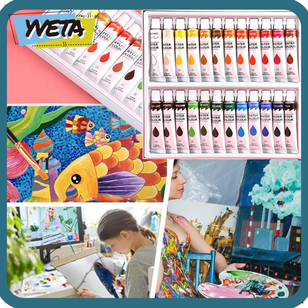 Yveta แผ่นสีอะคริลิค 24 สี สําหรับวาดภาพระบายสี บนผ้าใบ | Shopee Thailand