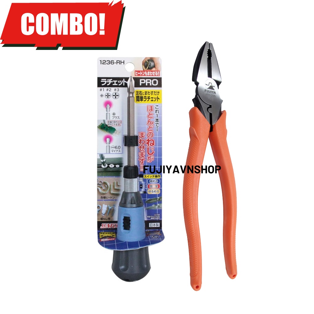 Combo 1 ไขควง Sunflag 4 ด ้ าน - 1236-RH และ 1 Fujiya APP-225 คีมไฟฟ ้ าทรงพลัง | Shopee Thailand