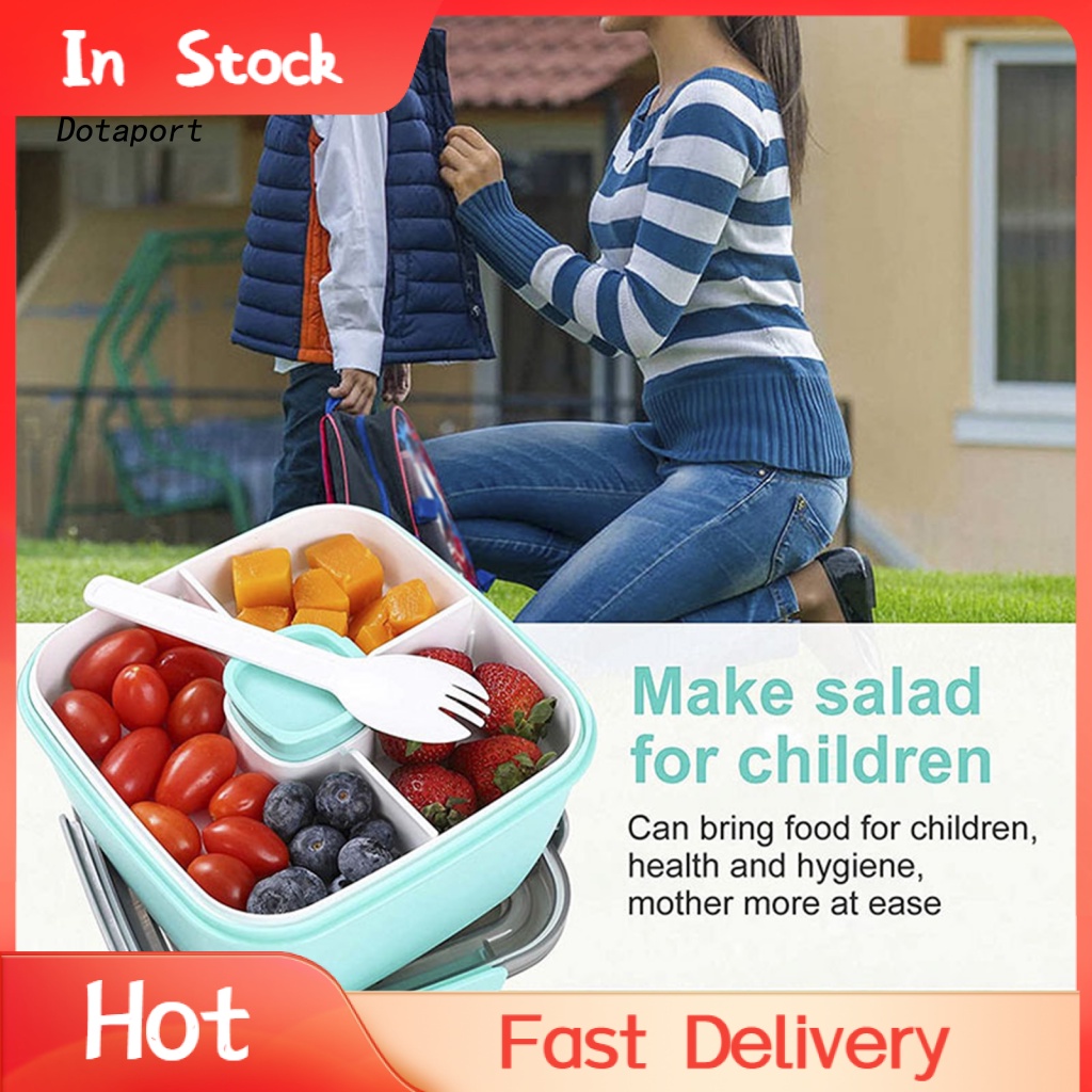 Kddt- กล่องอาหารกลางวัน แบบสองชั้น พร้อมช้อน และซอส เข้าไมโครเวฟได้ ...