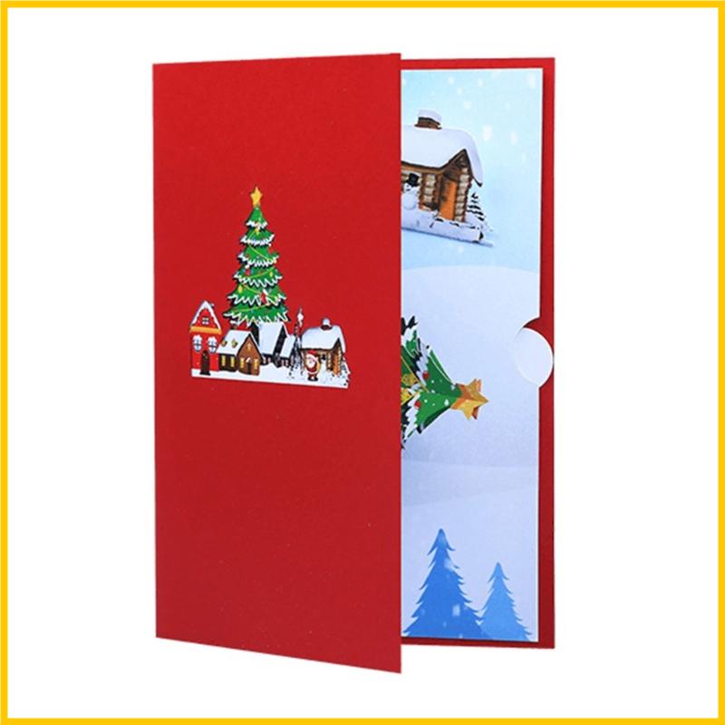 Runun การ์ดอวยพรต้นคริสต์มาส 3D พับได้ พร้อมซองจดหมาย แบบพกพา สวยหรู ...