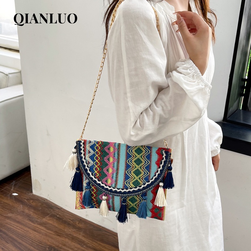 QIANLUO กระเป๋าสะพายข้าง 2023 NEW สำหรับนักเรียนหญิง บุคคลิกภาพ มีชั้น ...