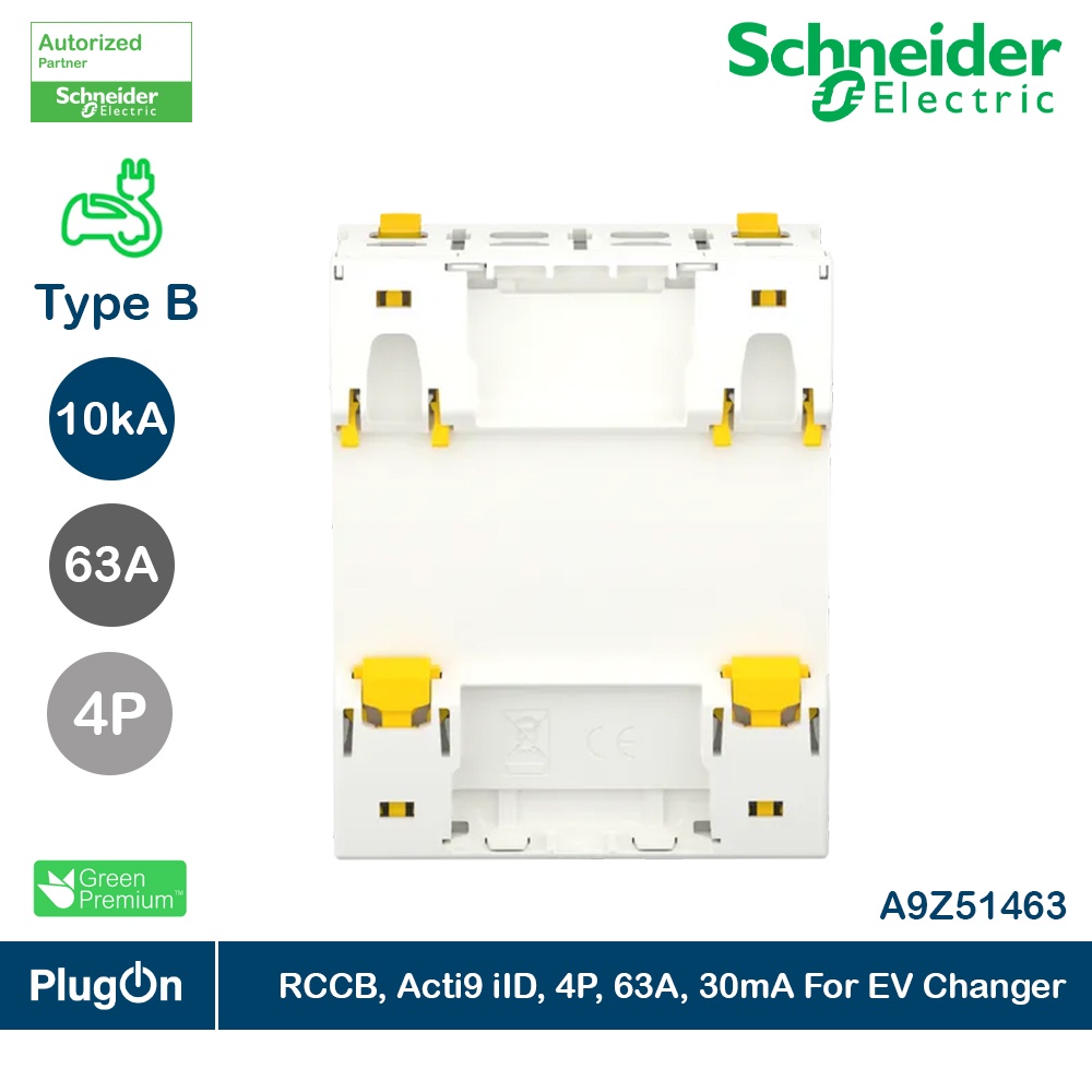 Schneider A9Z51463 EV Charger Residual Current Circuit Breaker,Acti9 ilD 4P 63A 30mA Type B ...