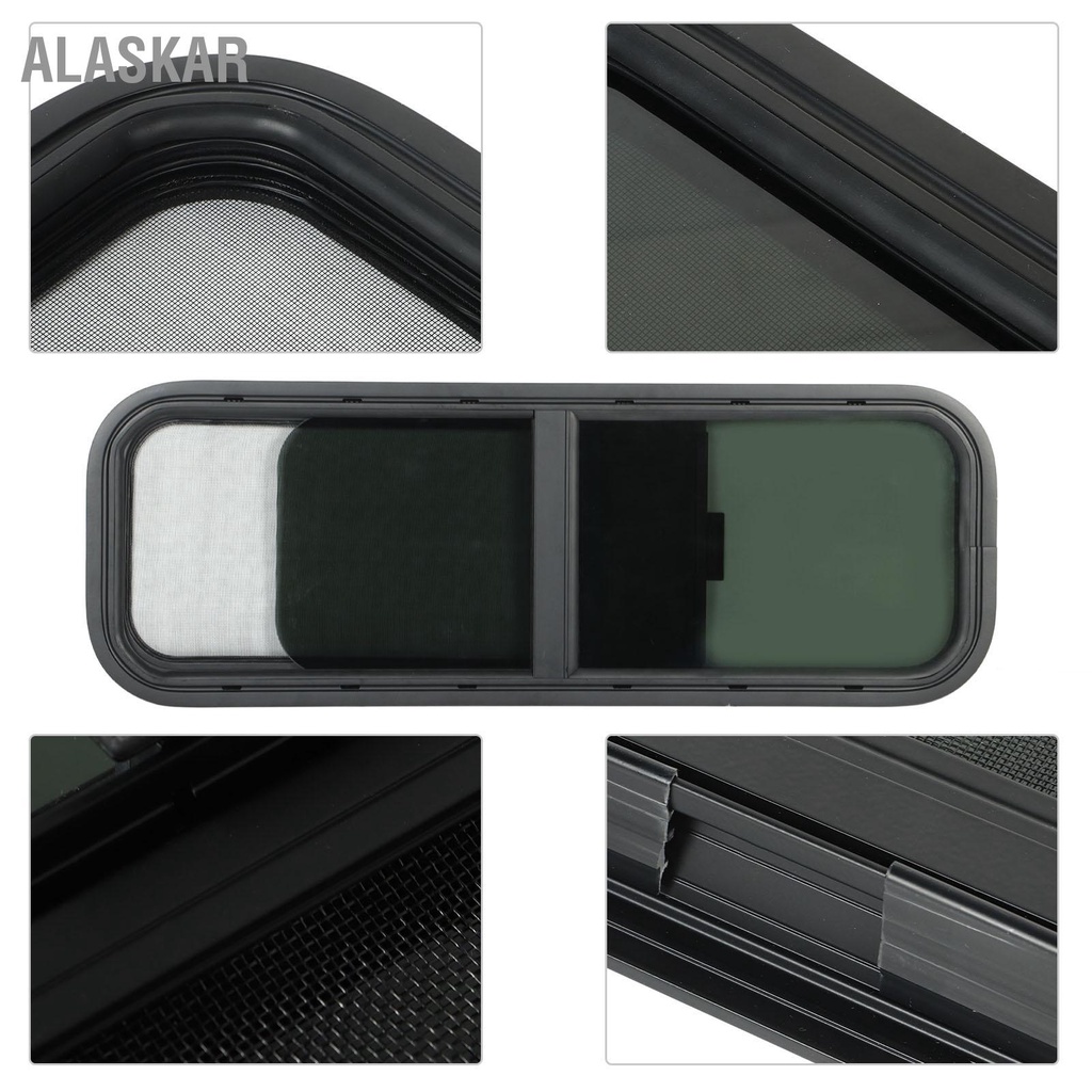 ALASKAR 900x300 มม. มุมกลมเลื่อนหน้าต่าง RV กระจกนิรภัยสีดำหน้าต่าง ...