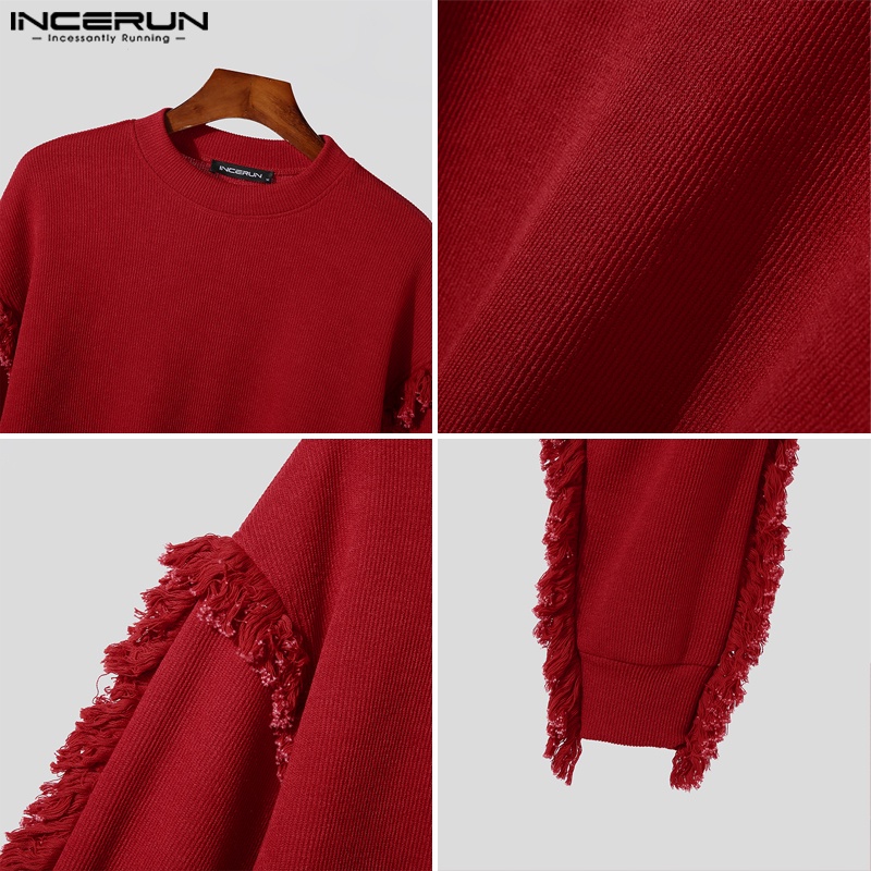 Incerun เสื้อฮู้ดดี้ แขนยาว แบบสวมหัว ขอบดิบ สไตล์เกาหลี สําหรับผู้ชาย ...