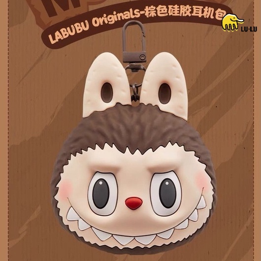 P POPMART POPMART LABUBU ของแท้ สีน้ําตาล ซิลิโคน หูฟัง กระเป๋า อุปกรณ์ ...