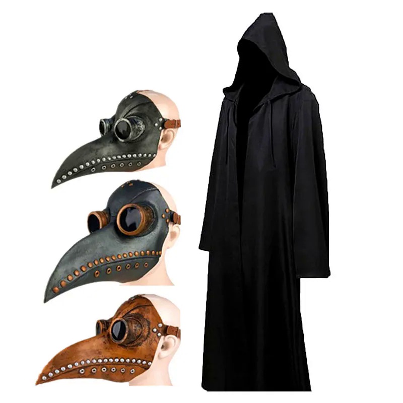 Halloween Cloak Plague Doctor Mask Cosplay Costume Sorcerer Long Shirt ...