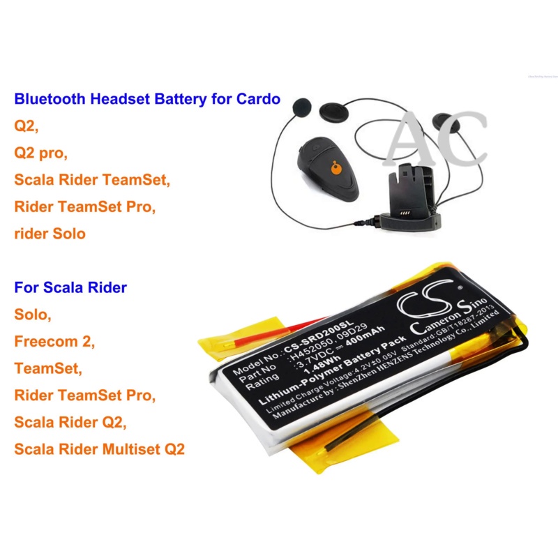 AC CameronSino 400mAh Wireless Headset Battery for Cardo Q2,Q2 pro ...