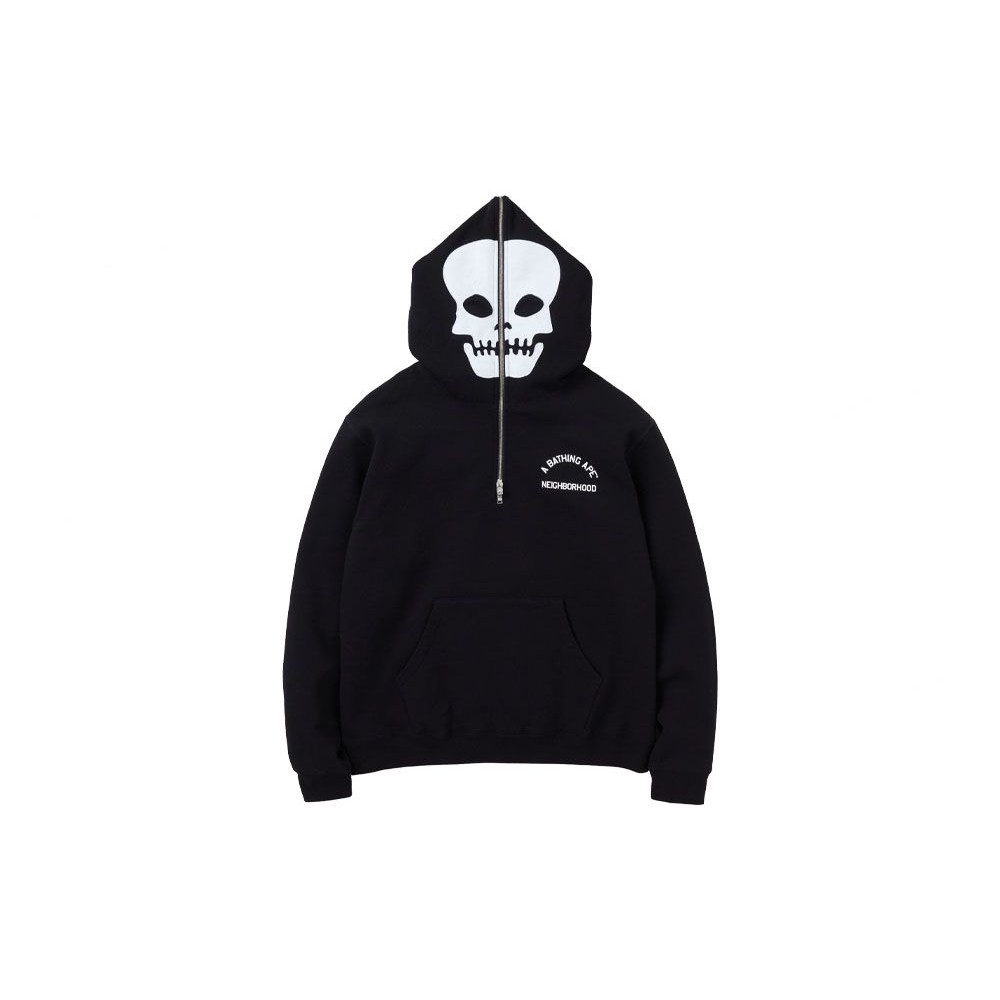 NEIGHBORHOOD x A BATHING APE Two Face Half Zip Hoodie Black Unused ...
