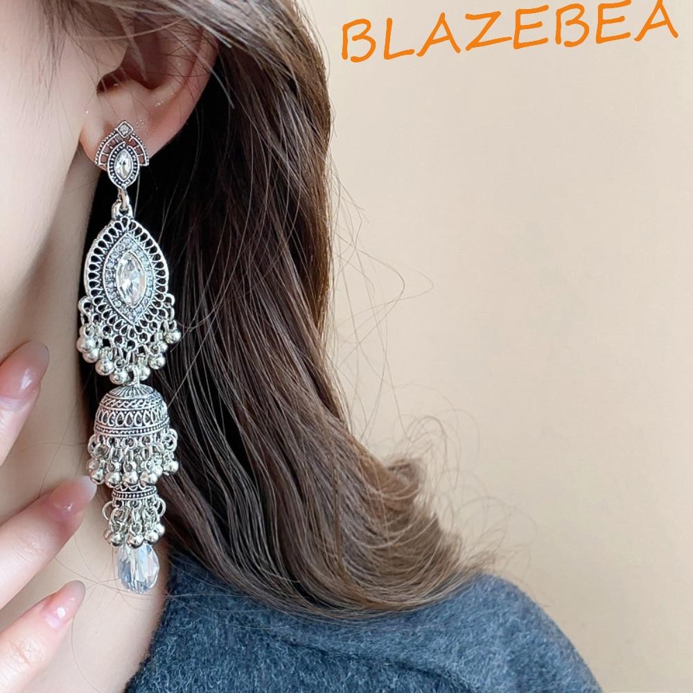 Blazebea Rhinestone Pearls Ear Drop, ไทยสไตล์เงา Bell ต่างหูพู่, Retro อะคริลิค Vintage หรูหรา ...
