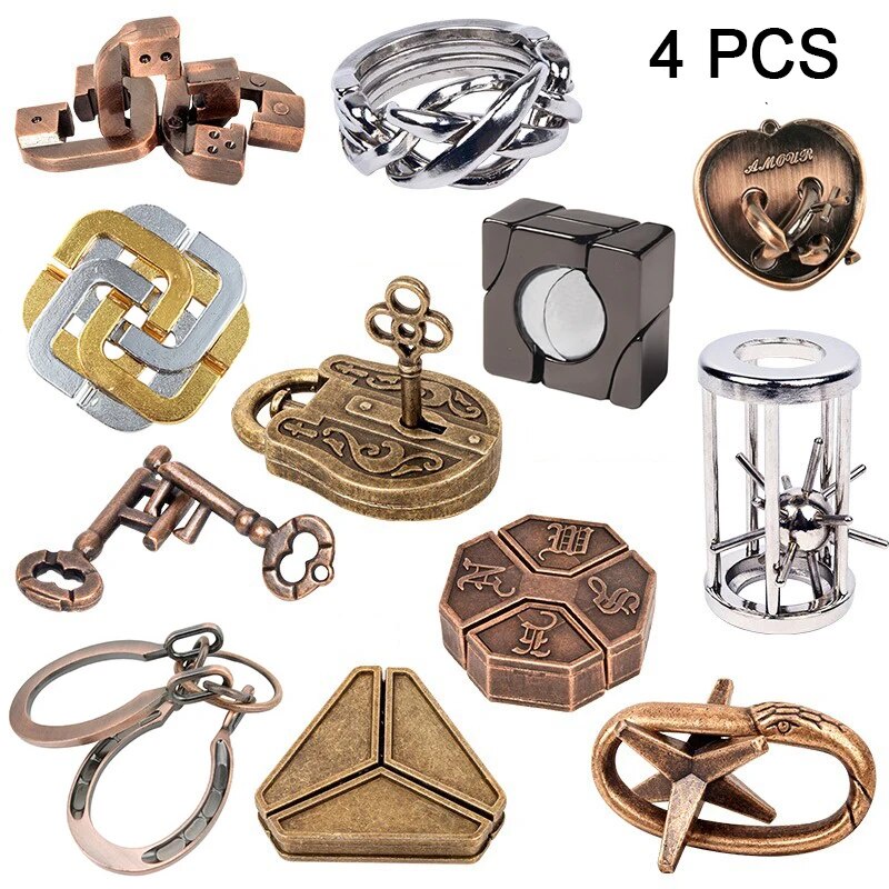 Child Classic 3D Metal Puzzle Lock And Unlock Toys Brain Teaser IQ ...