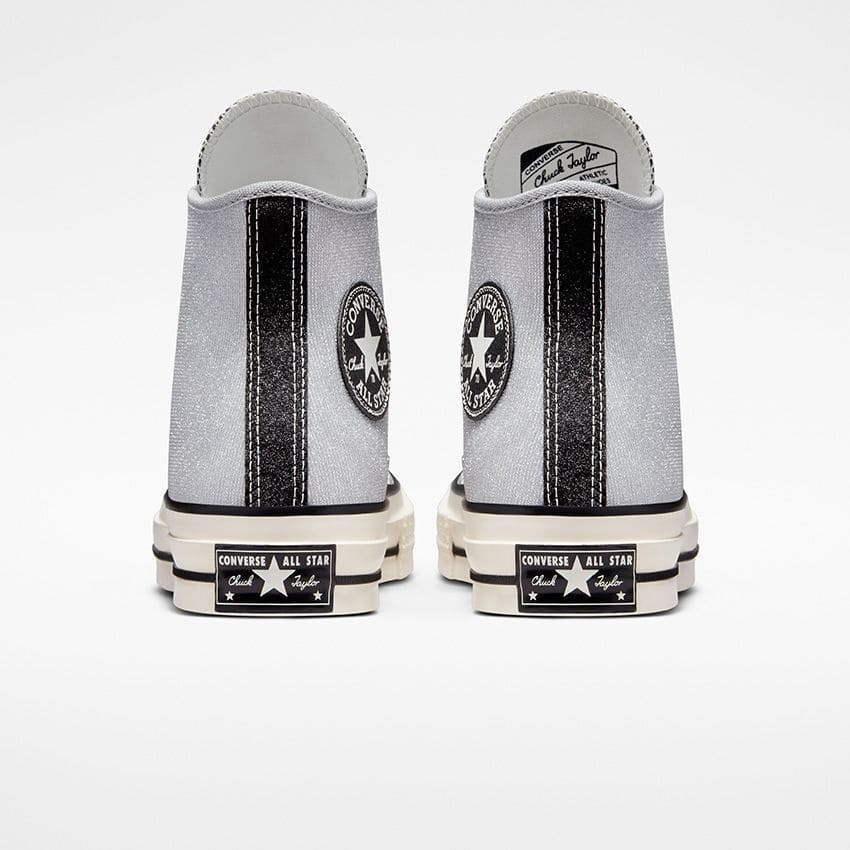 Sepatu ผ้าใบ Wanita CONVERSE Chuck 70 High Glitter Silver Black ...