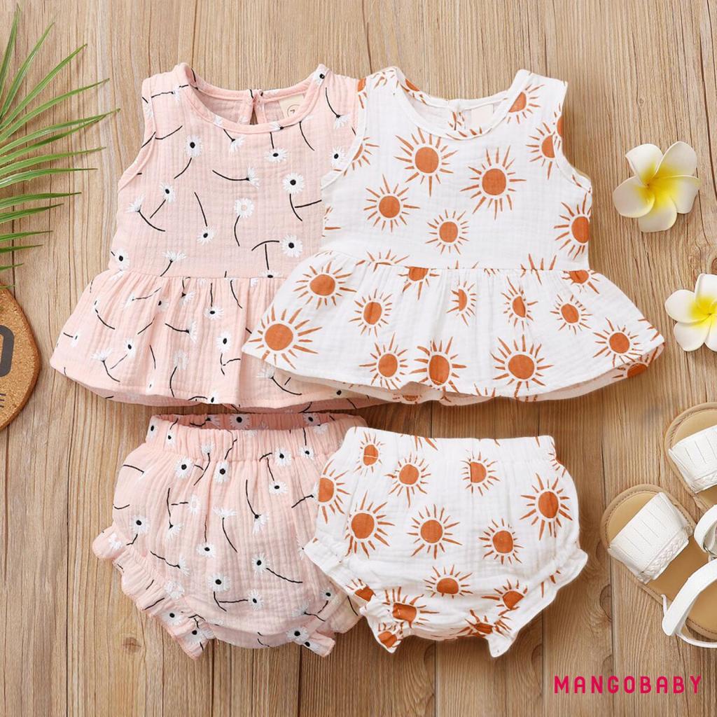 Mg-baby Girls เสื้อกั๊กและกางเกงขาสั้นสูท Fresh Daisy/Sun พิมพ์เสื้อแขน ...
