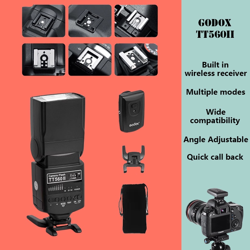 Godox TT560II แฟลชกล้อง พร้อมสัญญาณไร้สายในตัว 433MHz สําหรับกล้อง ...