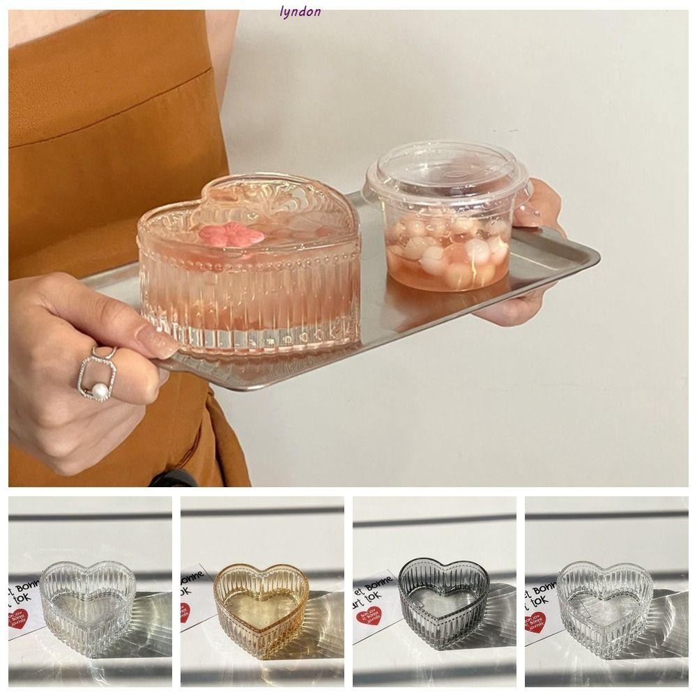 Lyndon Candy Jar, ชามแก้วรูปหัวใจแก้วที่ใช้งานได้จริง, จานขนม, โยเกิร์ต ...