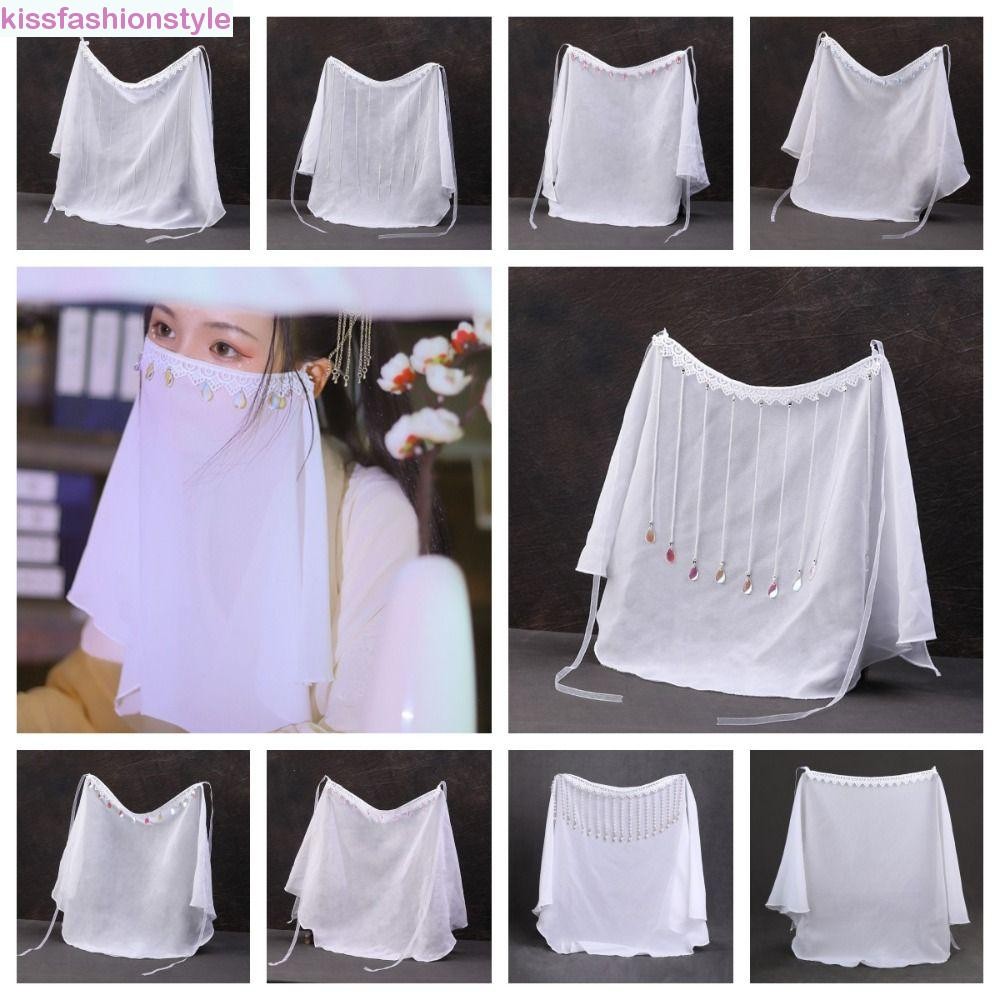 Kissfashionstyle Hanfu Face Veil,โบราณ Headwear คริสตัลผ้าคลุมหน้า ...