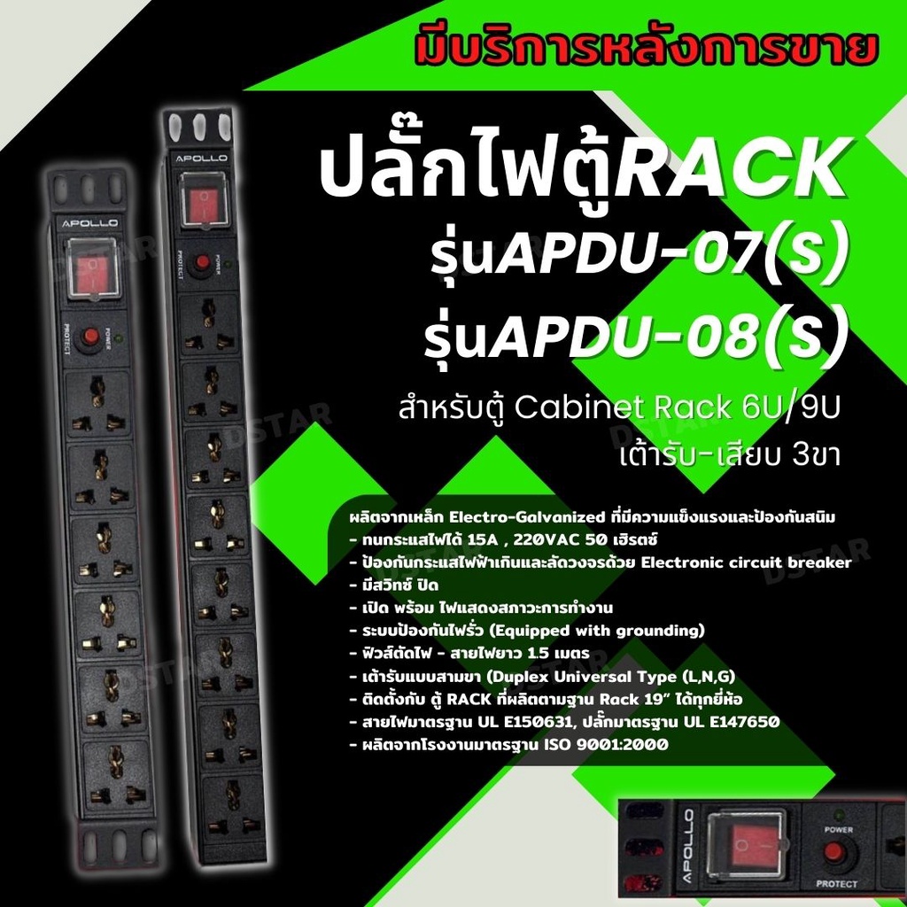 ปลั๊กสำหรับตู้ Rack Cabinet ยี่ห้อApollo รุ่น APDU-07(S) APDU-08(S ...
